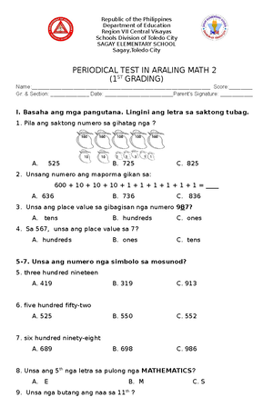 First Quarter TEST English 2022 - Republic of the Philippines ...