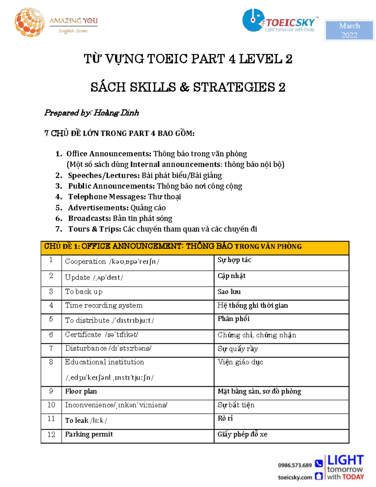 Từ vựng Toeic-PART 4 Level 2 - 2022 TỪ VỰNG TOEIC PART 4 LEVEL 2 SÁCH ...