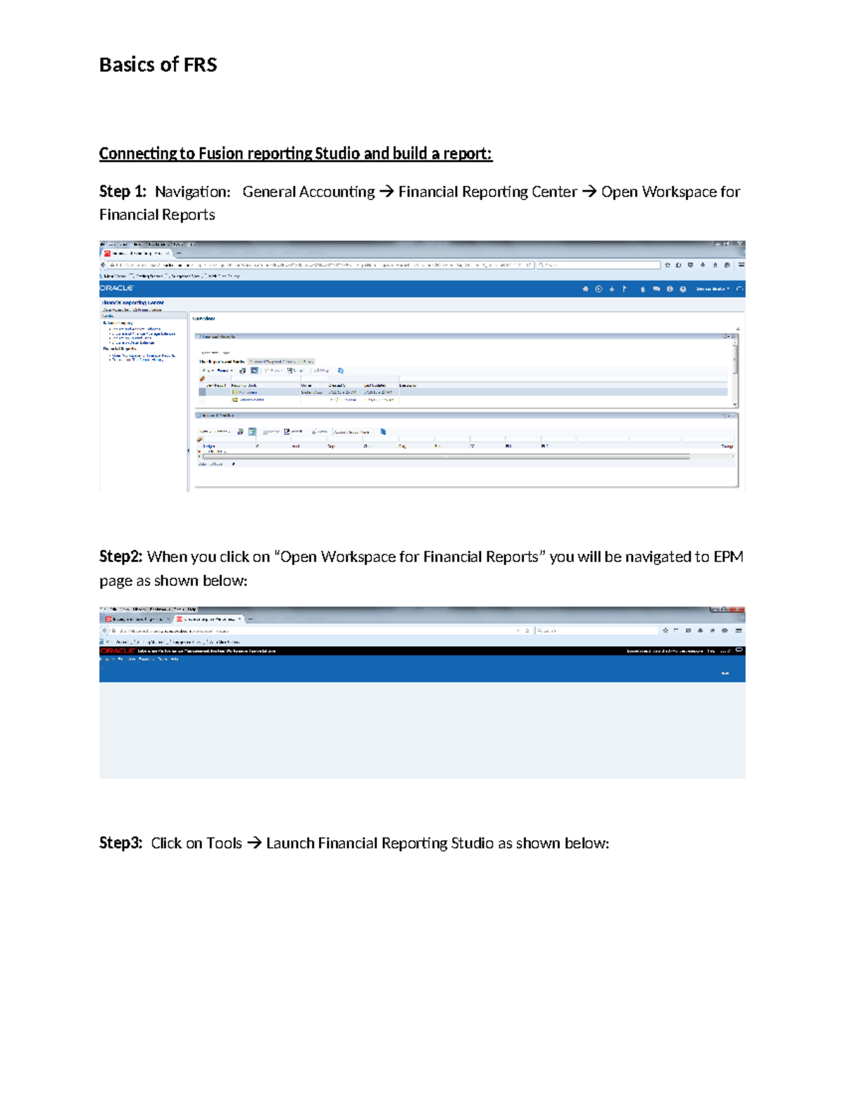 FRS Report Building and basics - Connecting to Fusion reporting Studio ...