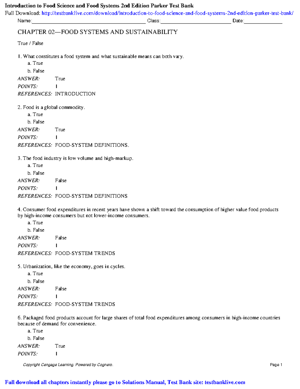 Test 9 August, questions and answers - Introduction to Food Science and ...