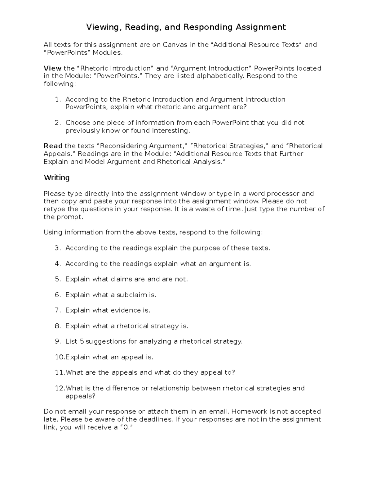 Argument, Rhet Strat, Appeals Reading Assignment-3 - Viewing, Reading, and Responding Assignment ...