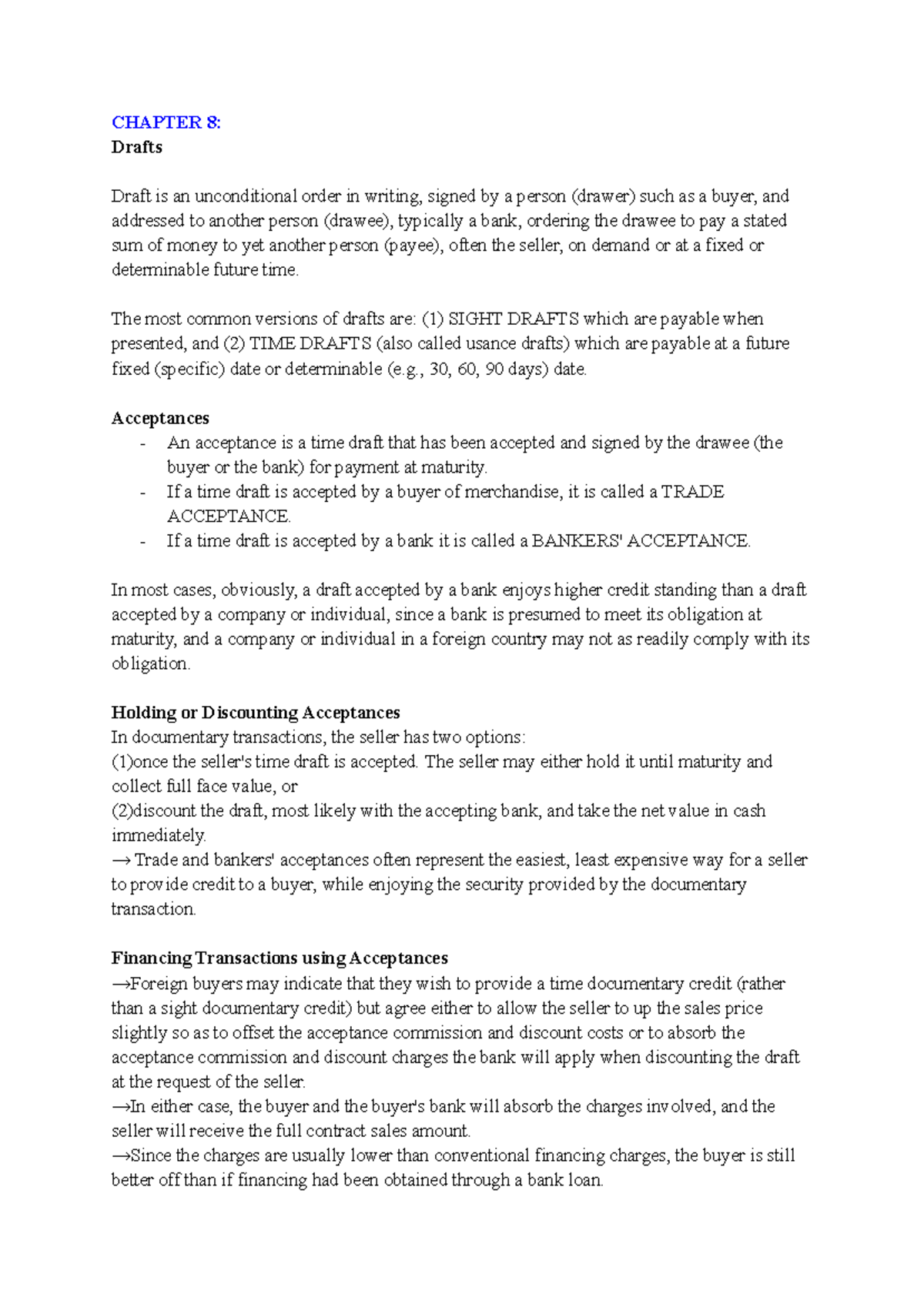 IIP Chapter 8 Chapter 9 - iip - CHAPTER 8: Drafts Draft is an ...