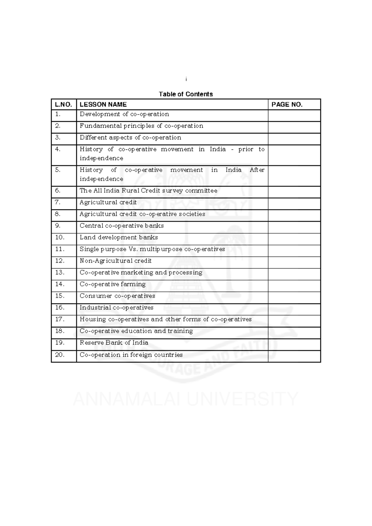 Cooperation-II - Note on Cooperation of Bcom third year - i Table of Contents L. LESSON NAME ...
