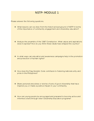 II. Lesson 1 Values Development NSTP - VALUES DEVELOPMENT Values are ...