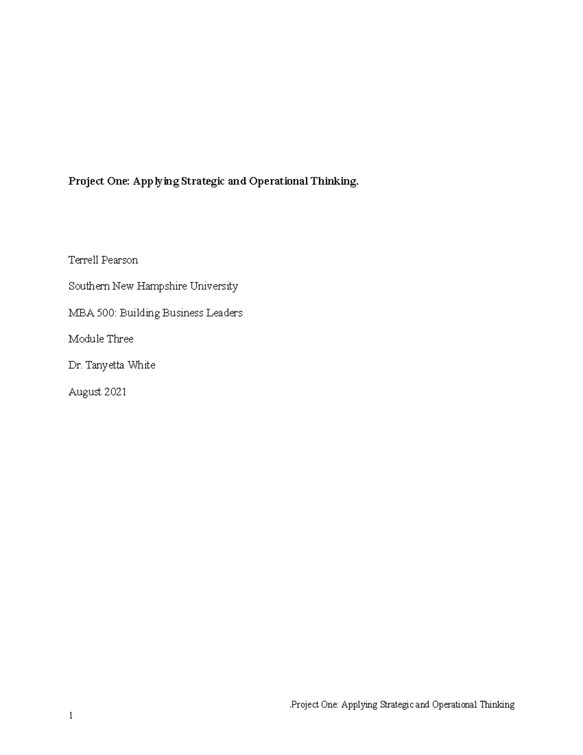 Module Three - Project One - Applying Strategic and Operational ...