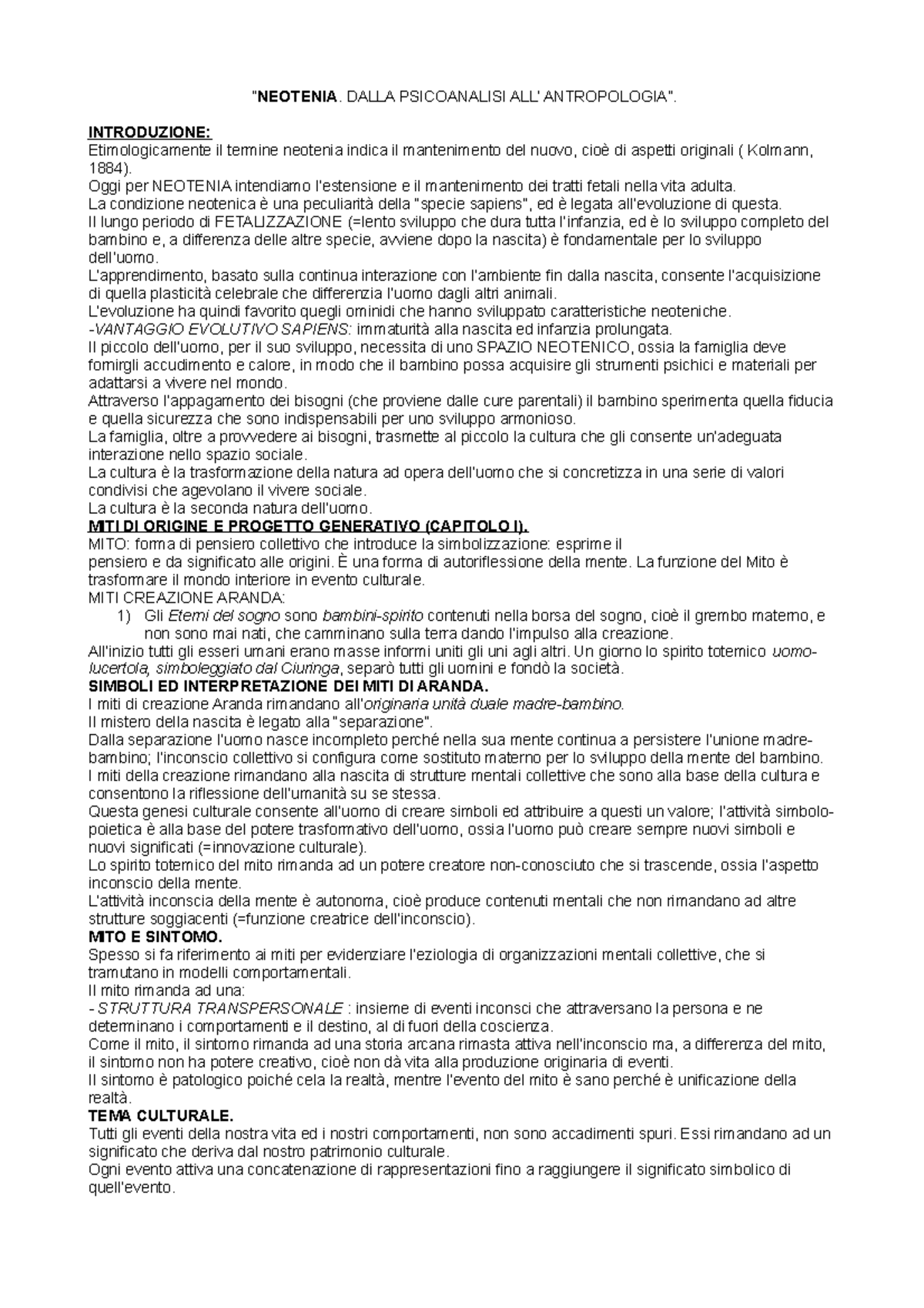 Neotenia - riassunto del libro - “NEOTENIA. DALLA PSICOANALISI ALL ...