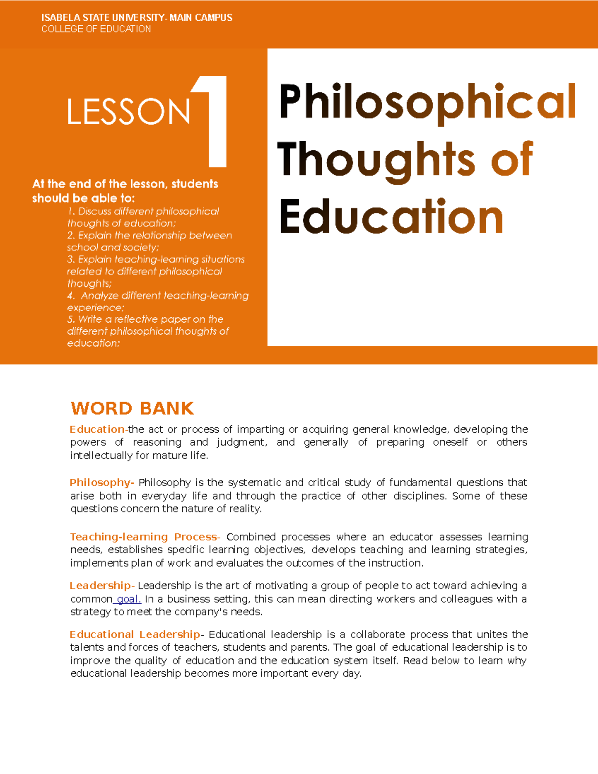 Lesson 1 The Teacher and the Community School Culture - ####### WORD ...