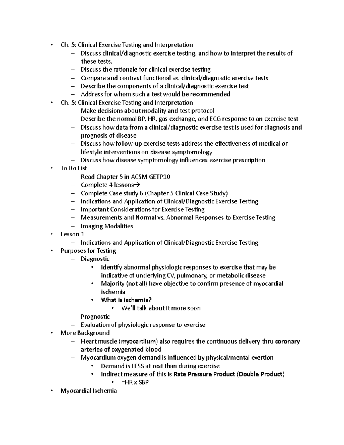 Chapter 5 Notes Clinical Exercise Test - Ch. 5: Clinical Exercise ...