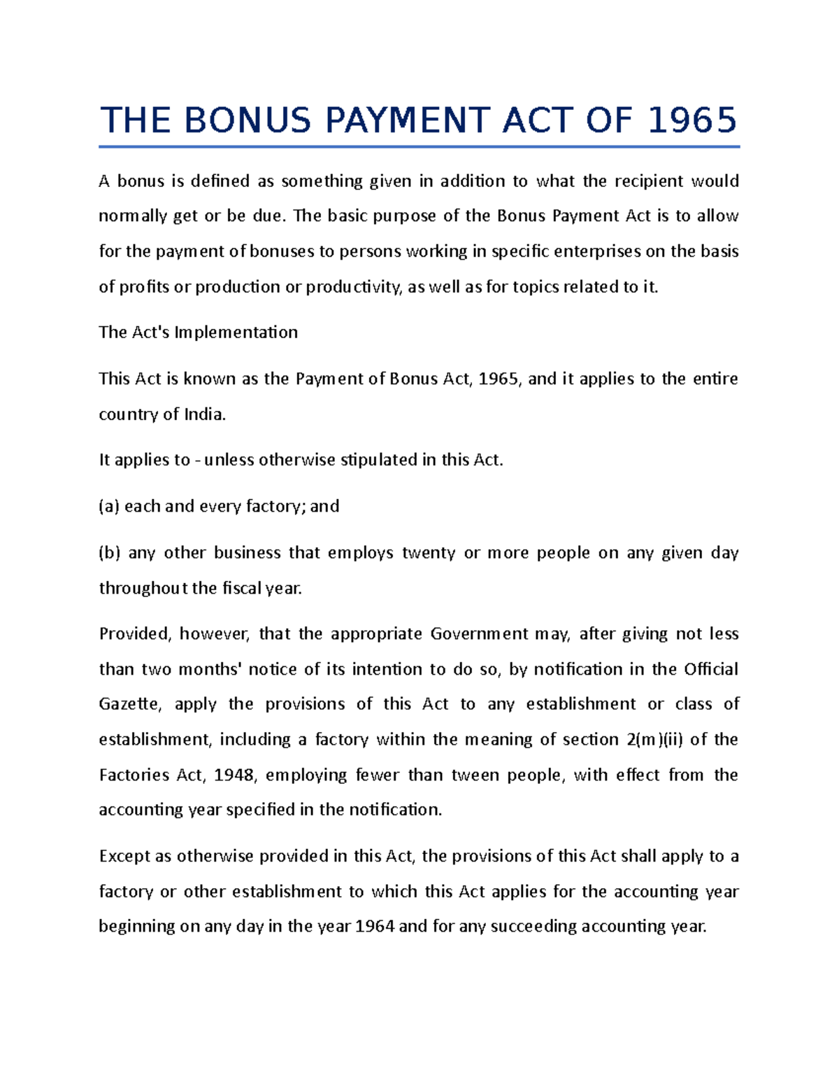 THE Bonus Payment ACT OF 1965 - THE BONUS PAYMENT ACT OF 1965 A bonus ...