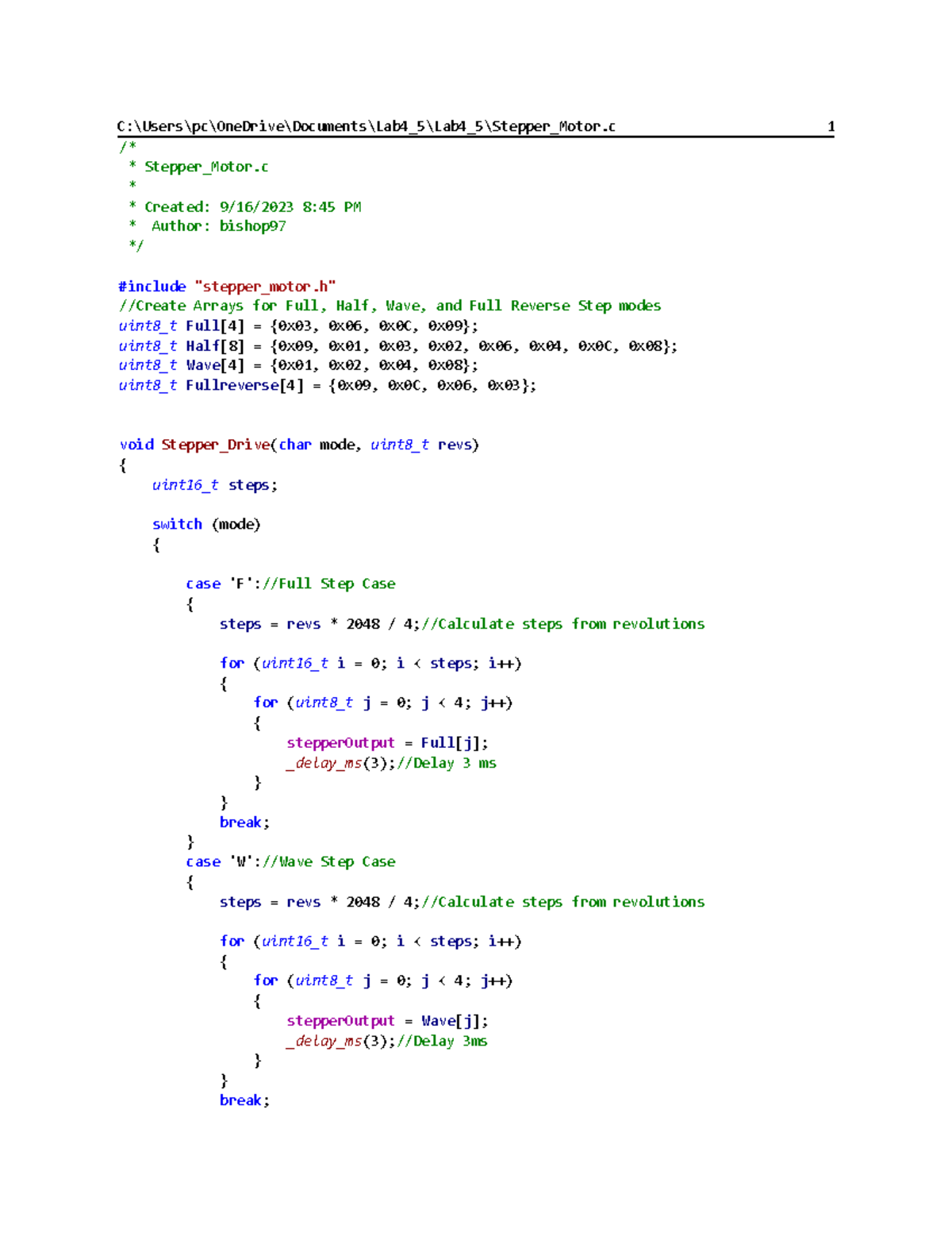 Stepper motorc - GUH - /* Stepper_Motor Created: 9/16/2023 8:45 PM ...
