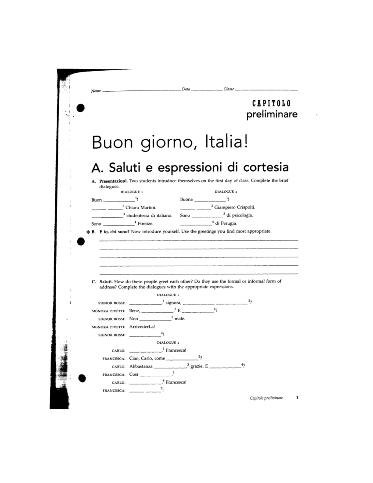 Prego Workbook.Weeks 1&2 (cut version) - Nome ——— Data cksse C A P I T ...