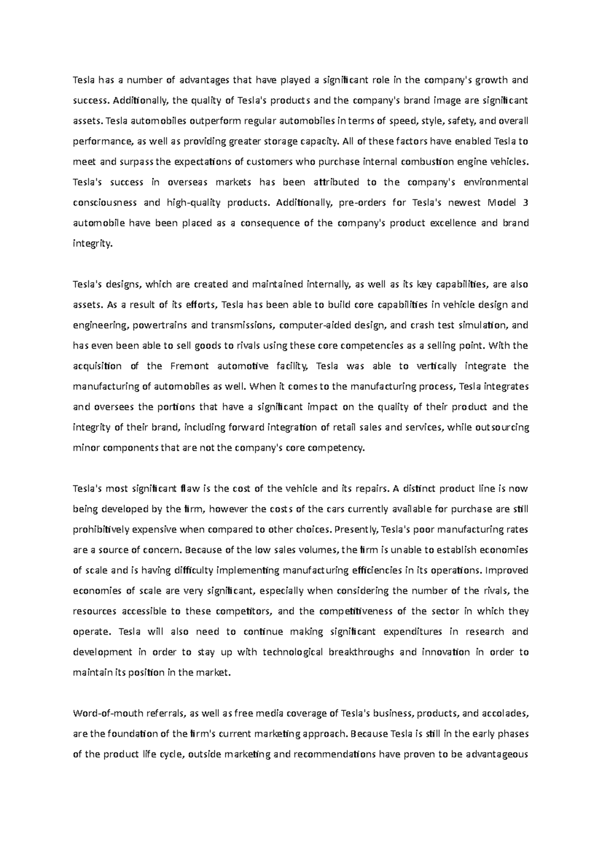 Tesla weakness and strenghts - Tesla has a number of advantages that ...