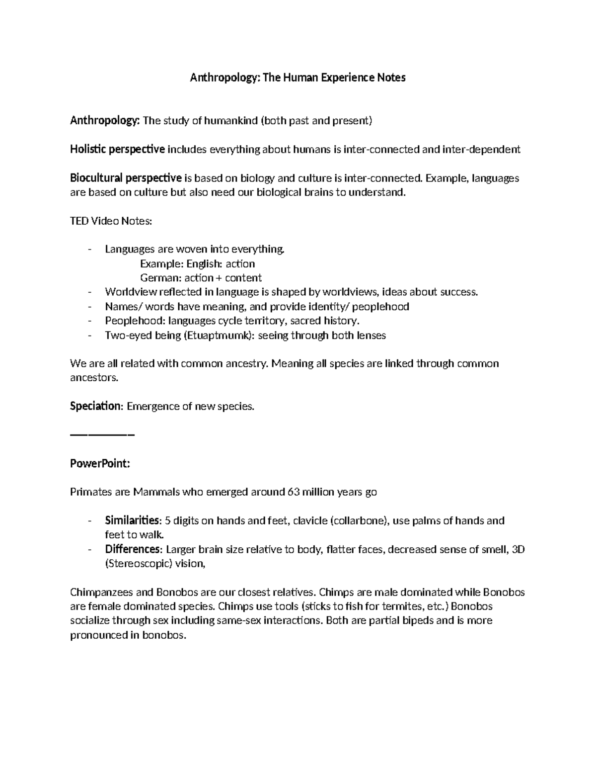 Anthropology Notes - Anthropology: The Human Experience Notes ...