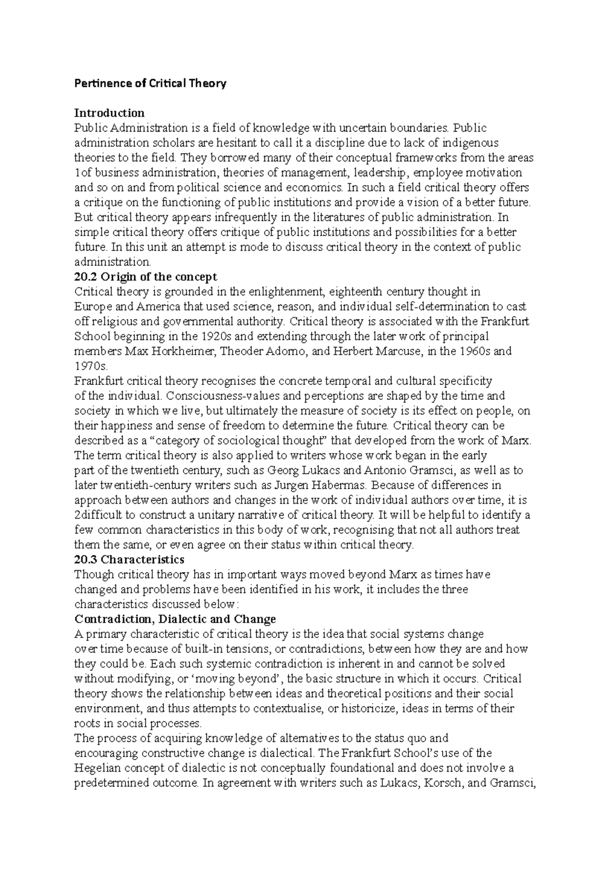 Pertinence of Critical Theory - Pertinence of Critical Theory ...