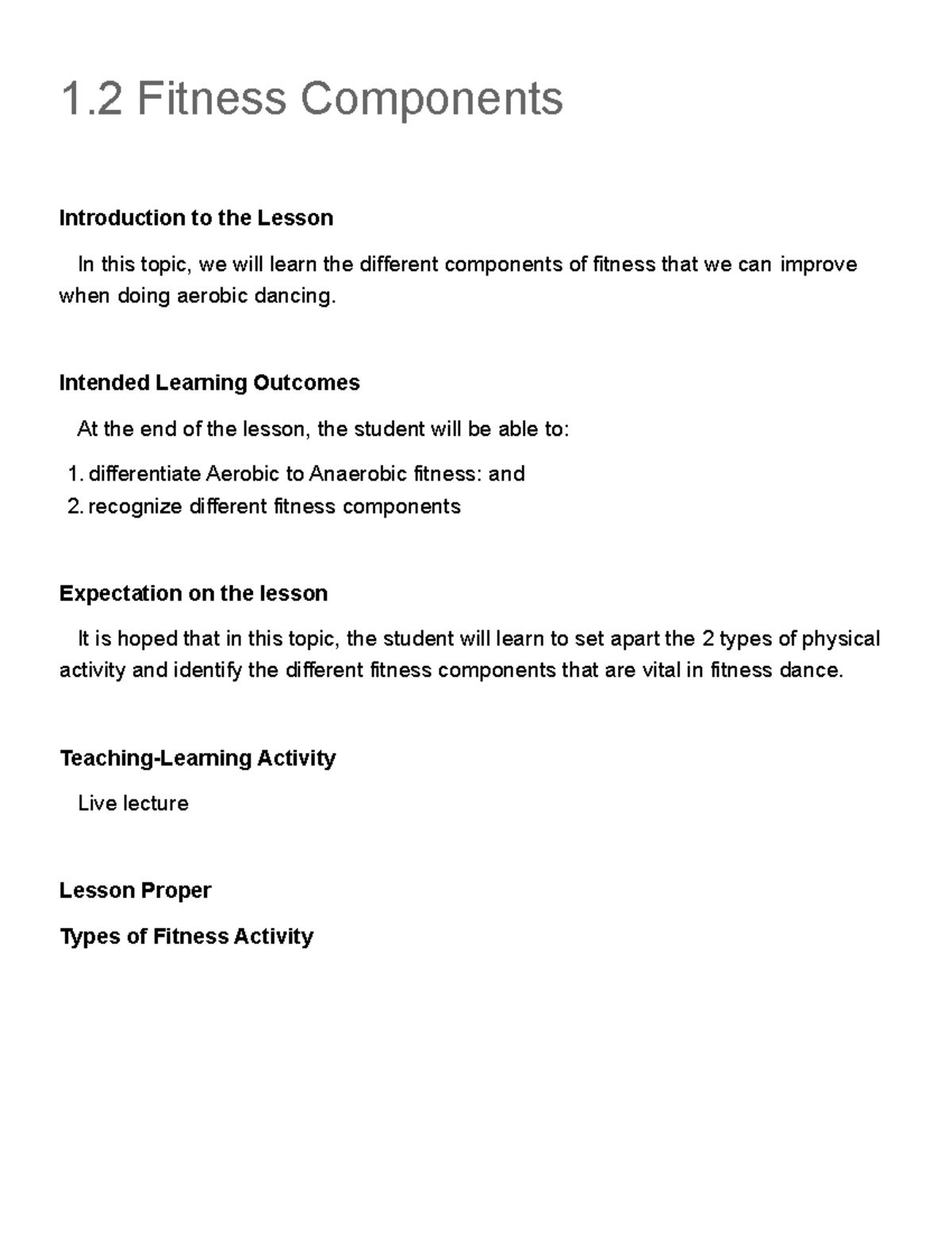 1.2 Fitness Components PE 201 - Physical Education 3 - 1 Fitness ...