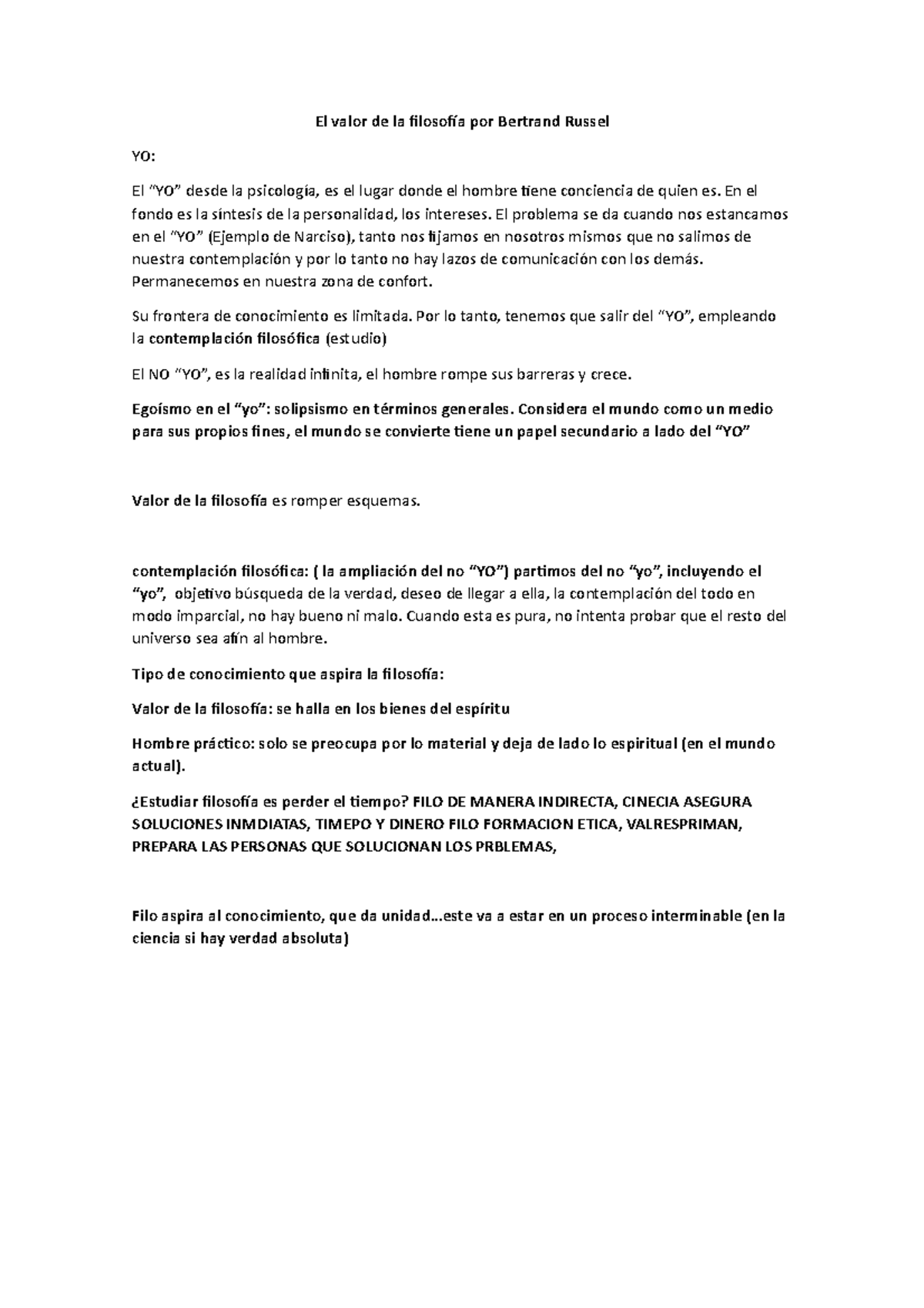 YO NO YO - Filosofia notas - El valor de la filosofía por Bertrand ...