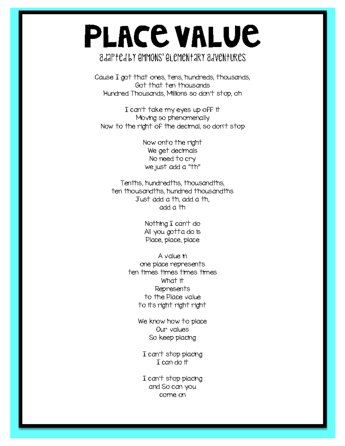 Place Value Song-1 - these notes will help you with your paper and will ...