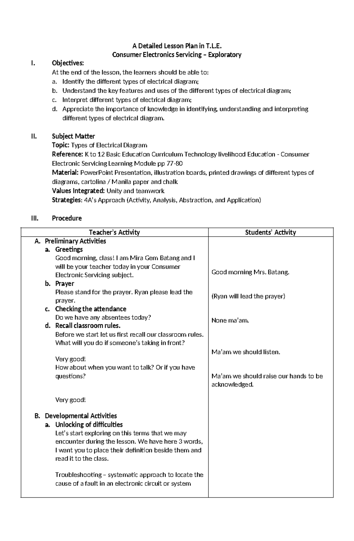 4As DLP Electronics Explo - A Detailed Lesson Plan in T.L. Consumer ...