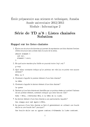 TP 3 - Listes Chainées - Corrigé - Structures de Données Filière et ...