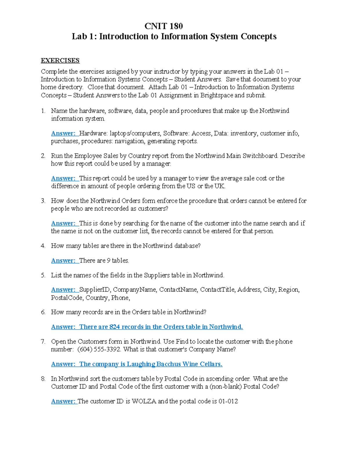 Lab 01 - Introduction to Information Systems Concepts - Student Answers - Save that document to ...