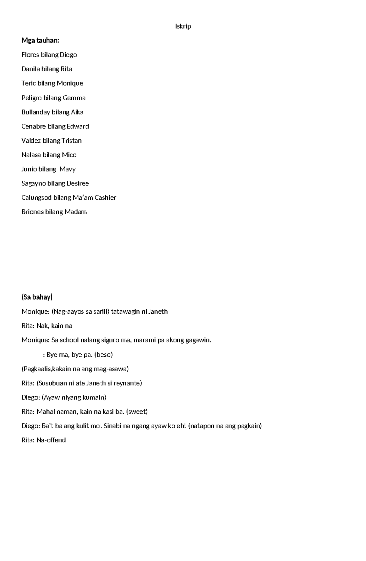 DULA- Diyalogo - It's helpful. - Iskrip Mga tauhan: Flores bilang Diego ...