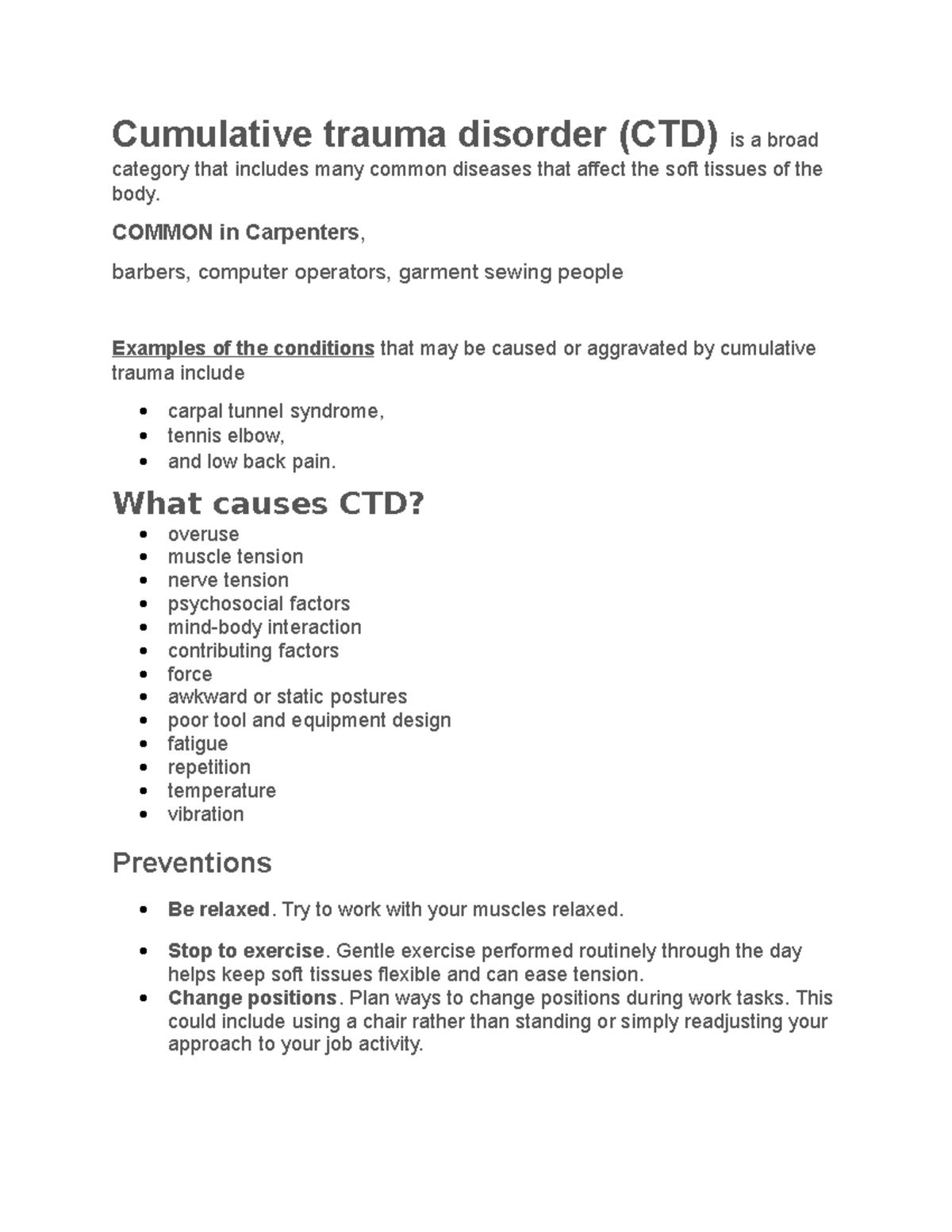 Cumulative trauma disorder in Ergonomics - Cumulative trauma disorder ...