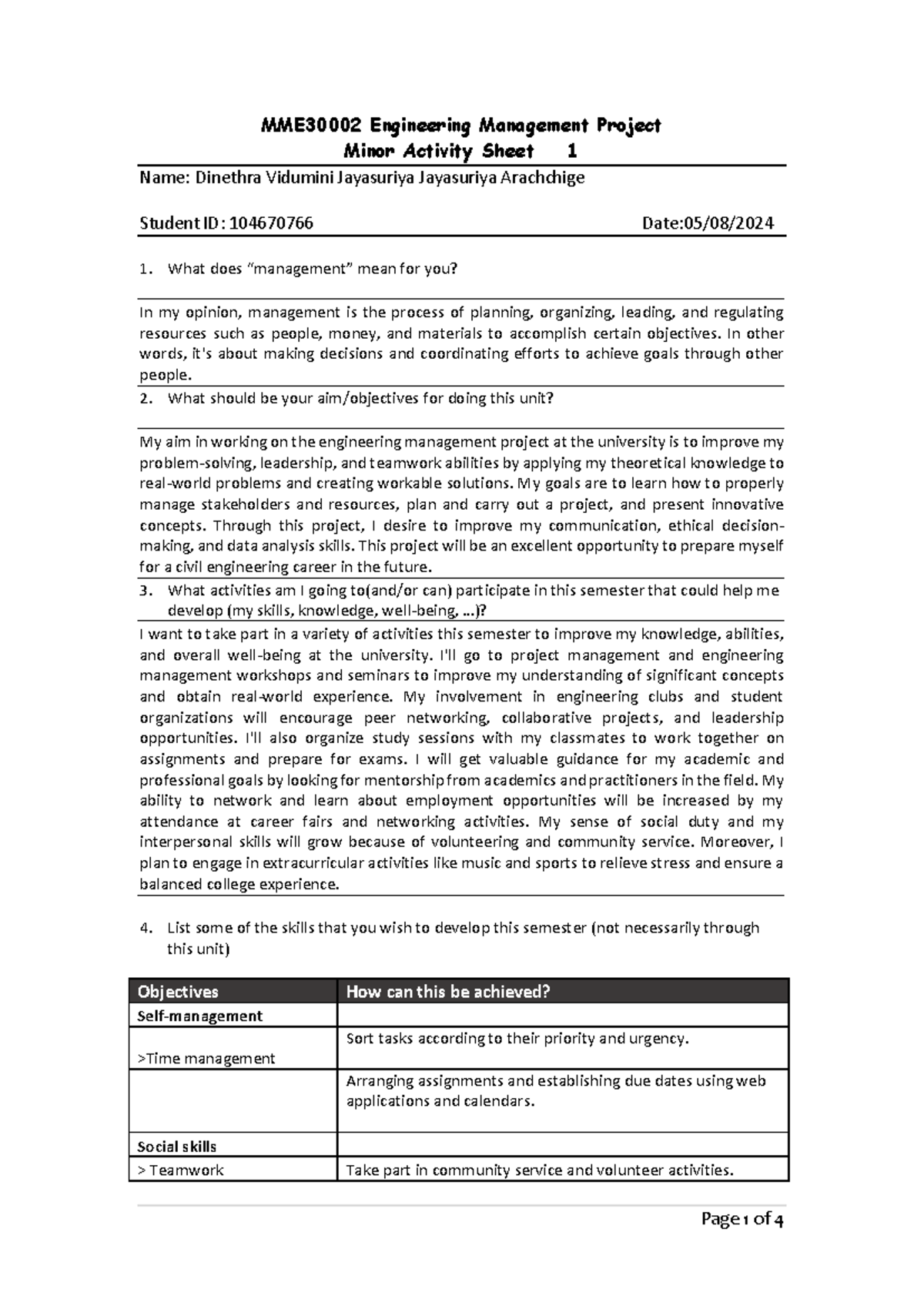 M1 Minor Activity 1 - Lecture notes - MME3000 2 Engineering Management ...