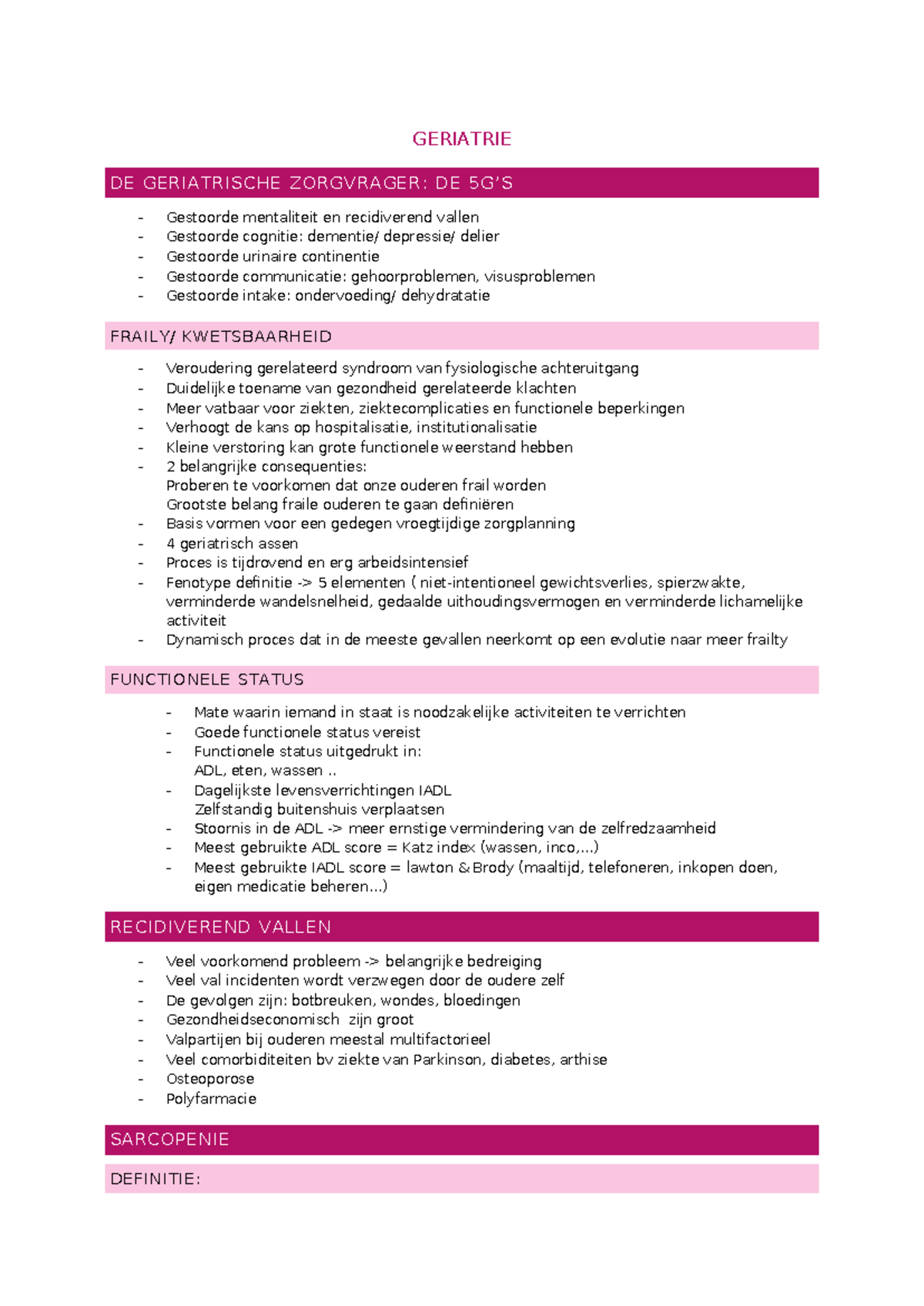 Geriatrie - Samenvatting Verpleegkundig Redeneren en Handelen ...