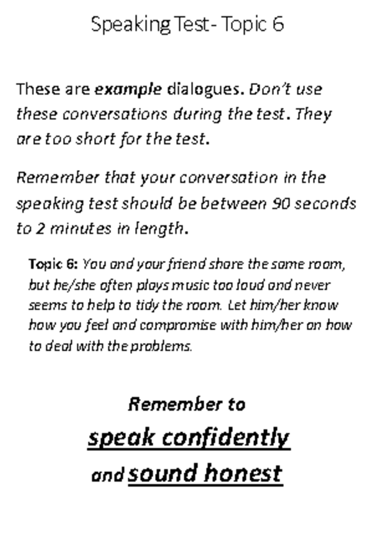 Speaking Test - Topic 6 Examples (new) - Speaking Test- Topic 6 These ...