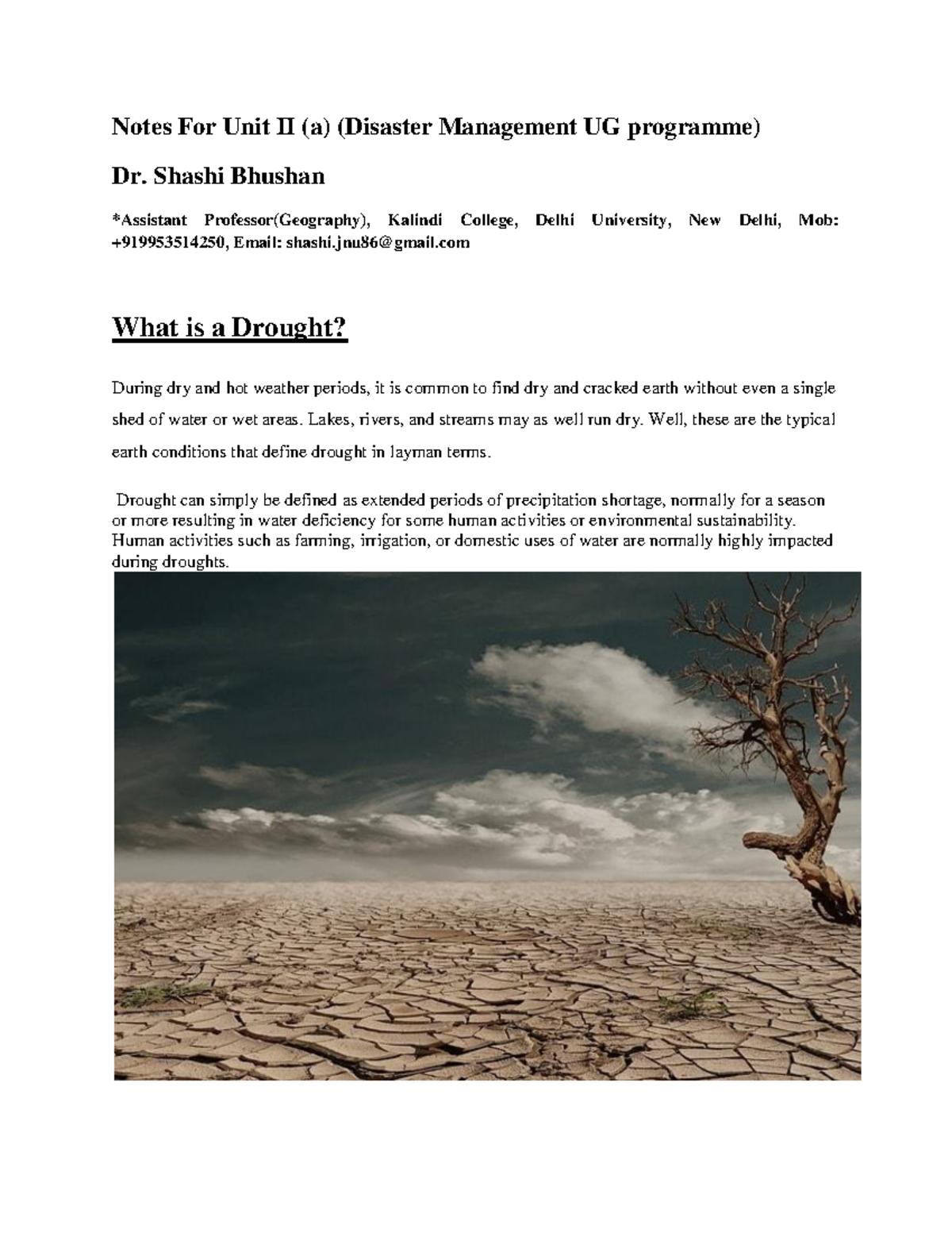 Notes on Drought - Notes For Unit II (a) (Disaster Management UG ...