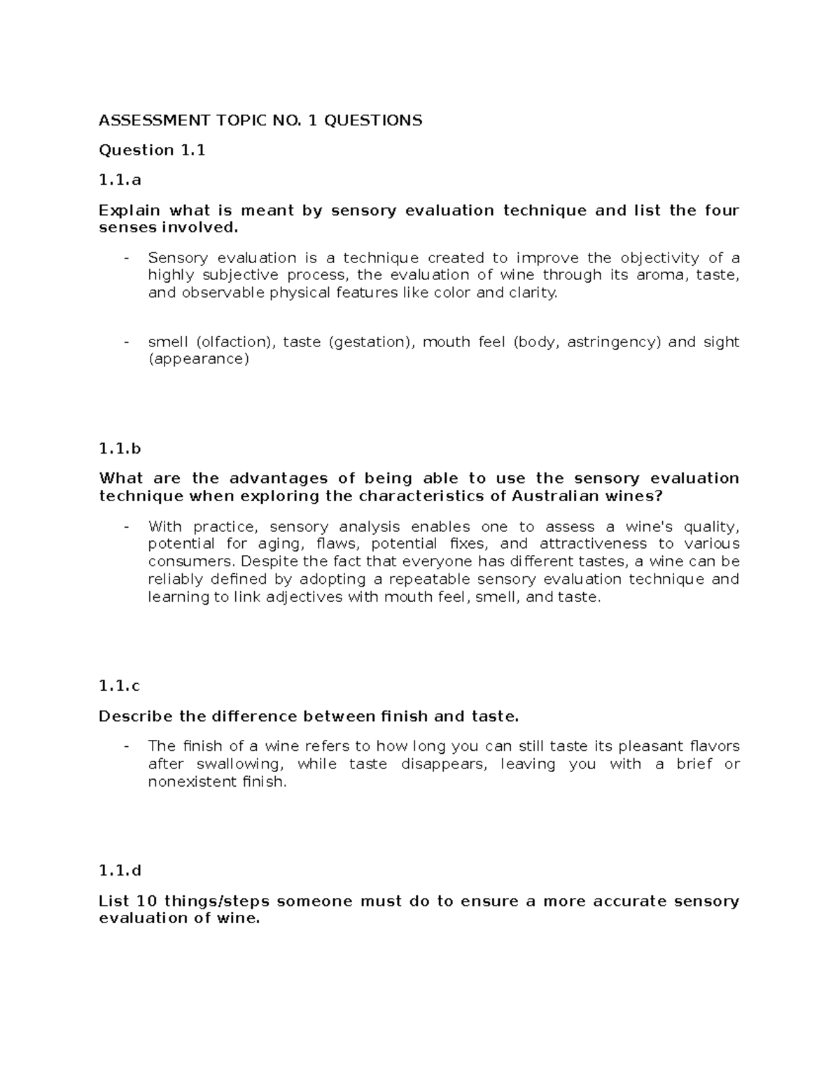 Topic 1 Assignment - ASSESSMENT TOPIC NO. 1 QUESTIONS Question 1. 1.1 ...