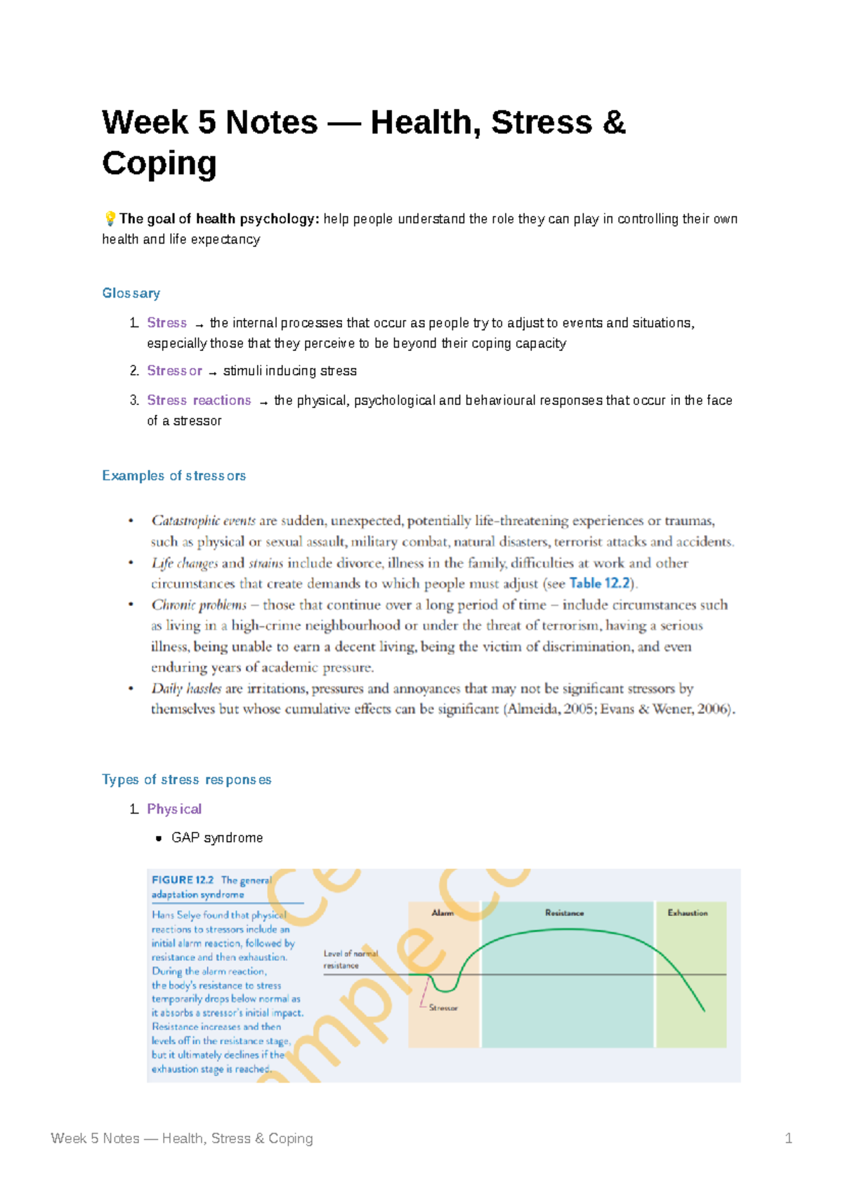Week 5 Notes Health Stress Coping - Week 5 Notes — Health, Stress ...