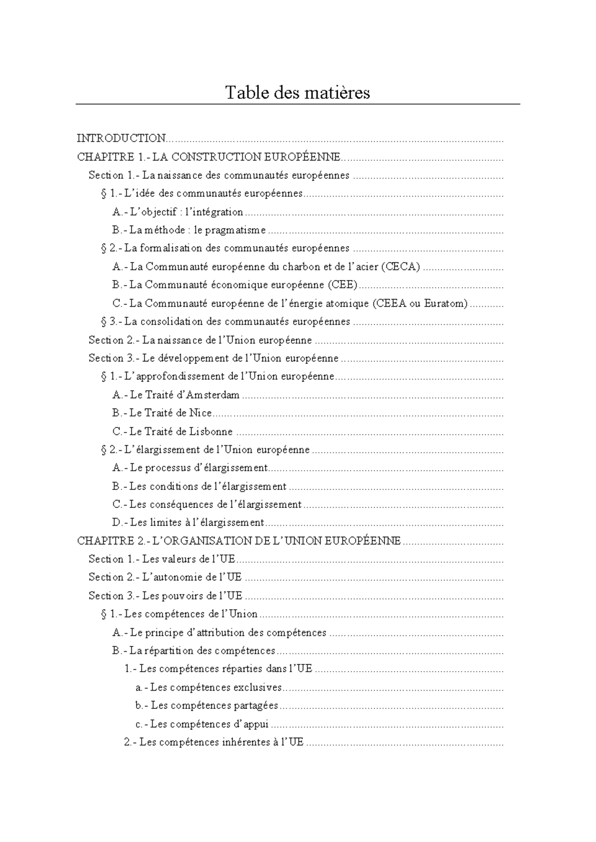 Plan de cours ue - PLAN DETAILLE - Table des matières - INTRODUCTION ...