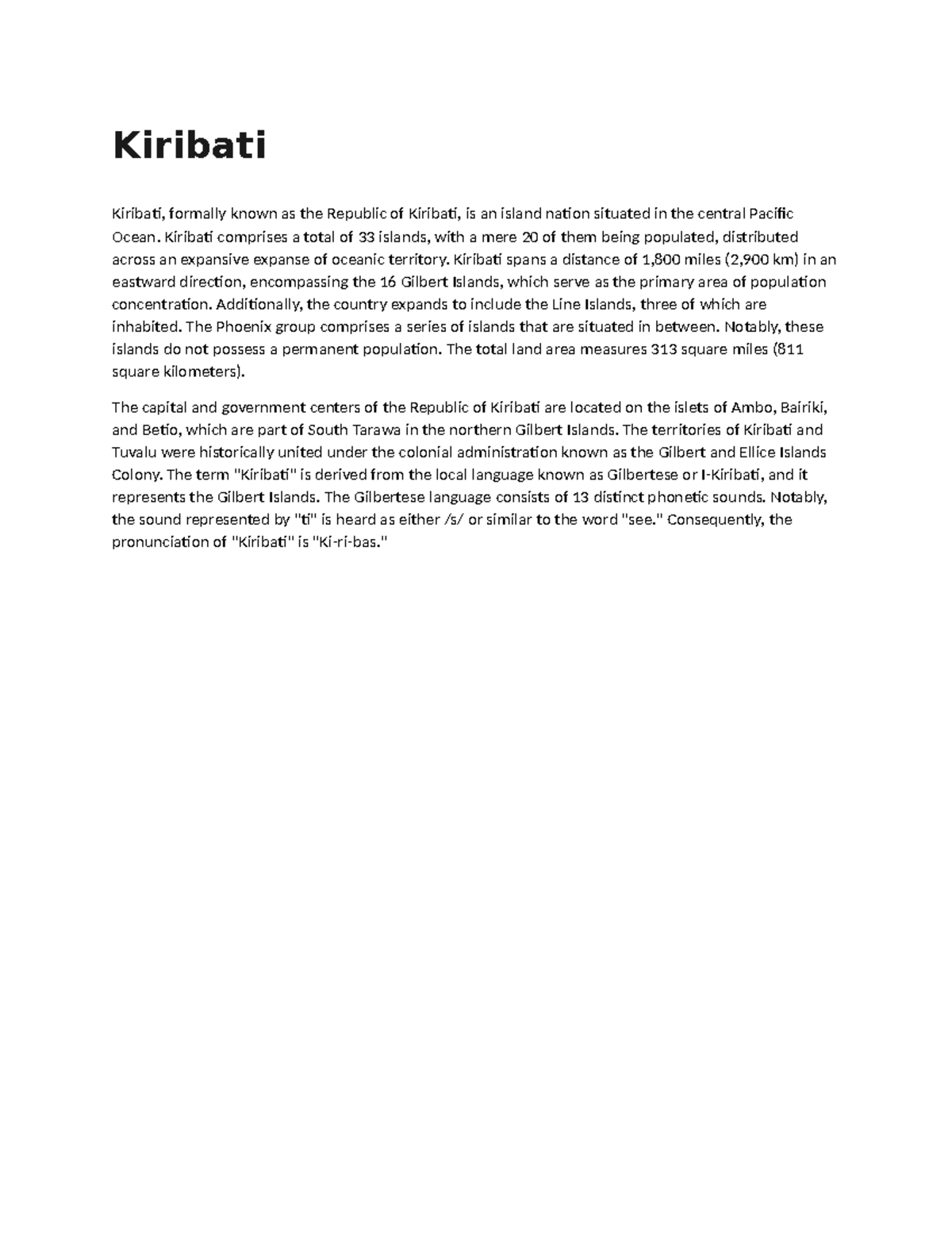 Kiribati - NOTES - Kiribati Kiribati, formally known as the Republic of ...