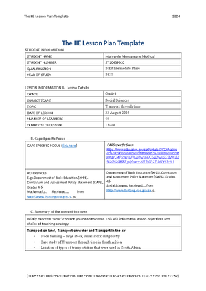 The IIE lesson plan Template - The IIE Lesson Plan Template STUDENT ...