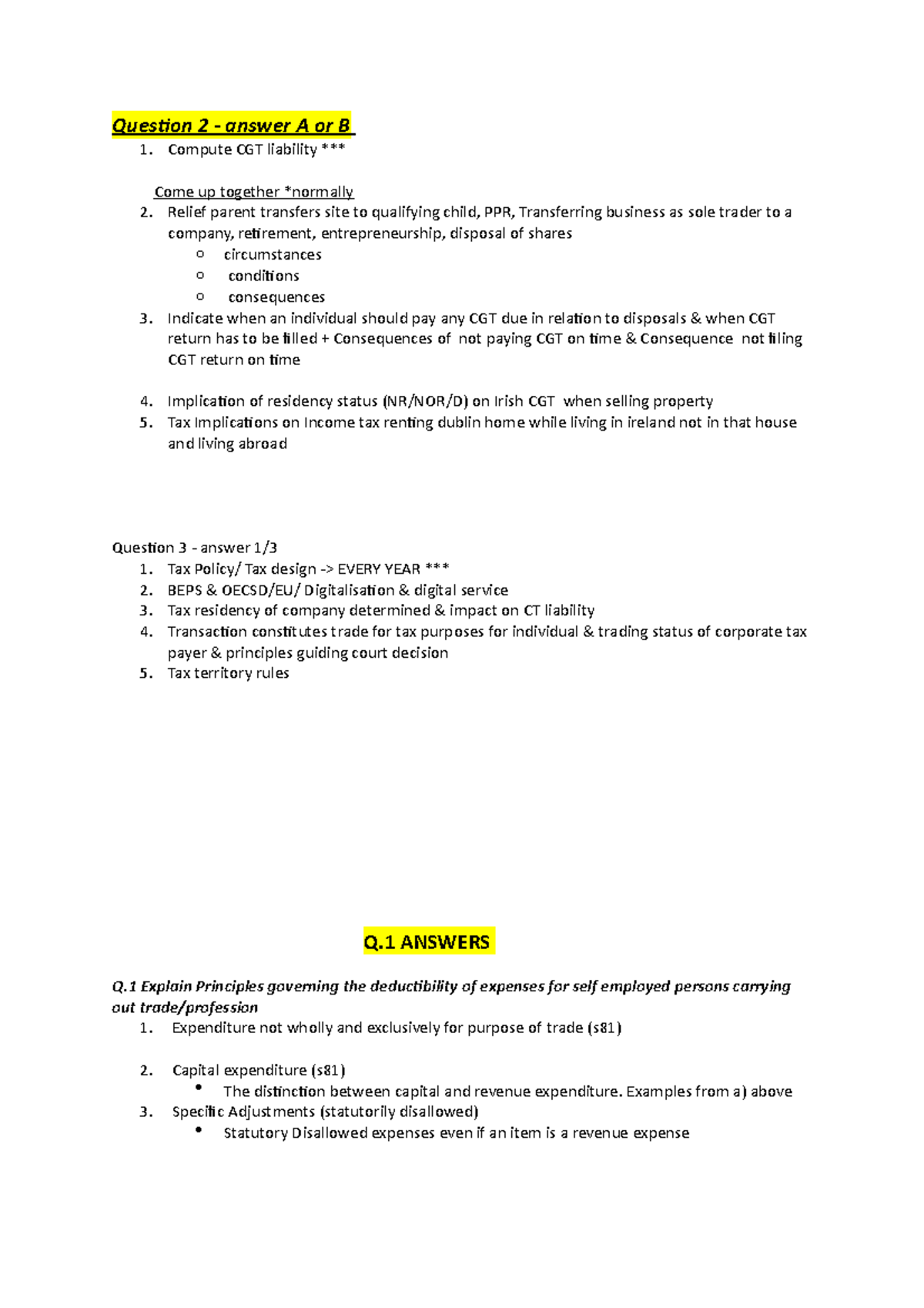 Final Exam Analysis P - Question 2 - answer A or B Compute CGT ...
