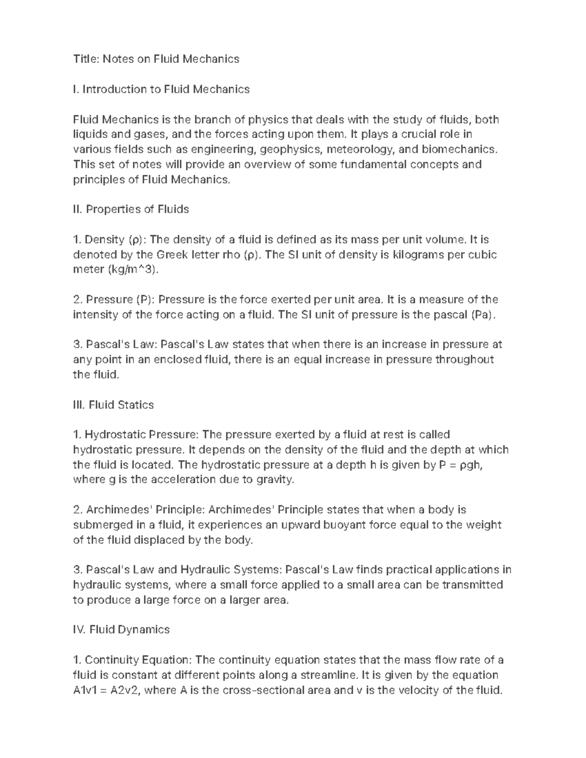 Notes on Fluid Mechanics - Introduction to Fluid Mechanics Fluid ...