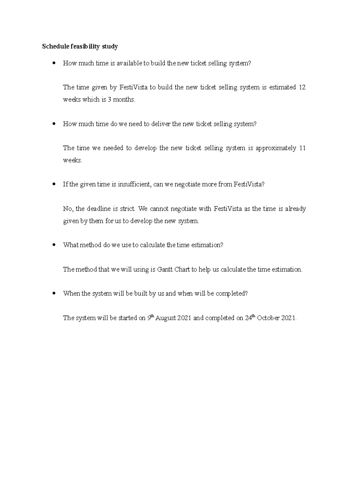 Schedule feasibility study - How much time do we need to deliver the ...