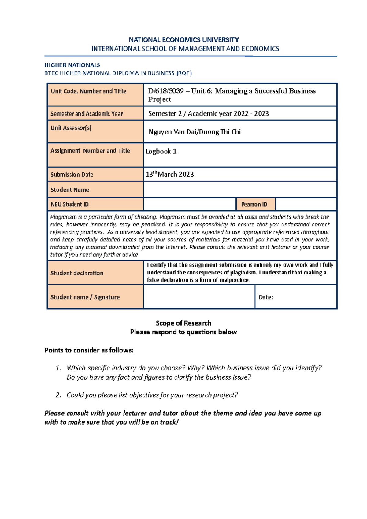 Logbook 1. Scope of Research - NATIONAL ECONOMICS UNIVERSITY ...