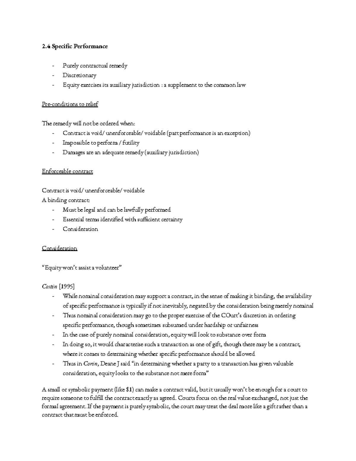 2.3 equitable remedies specific performance - 2 Specific Performance ...
