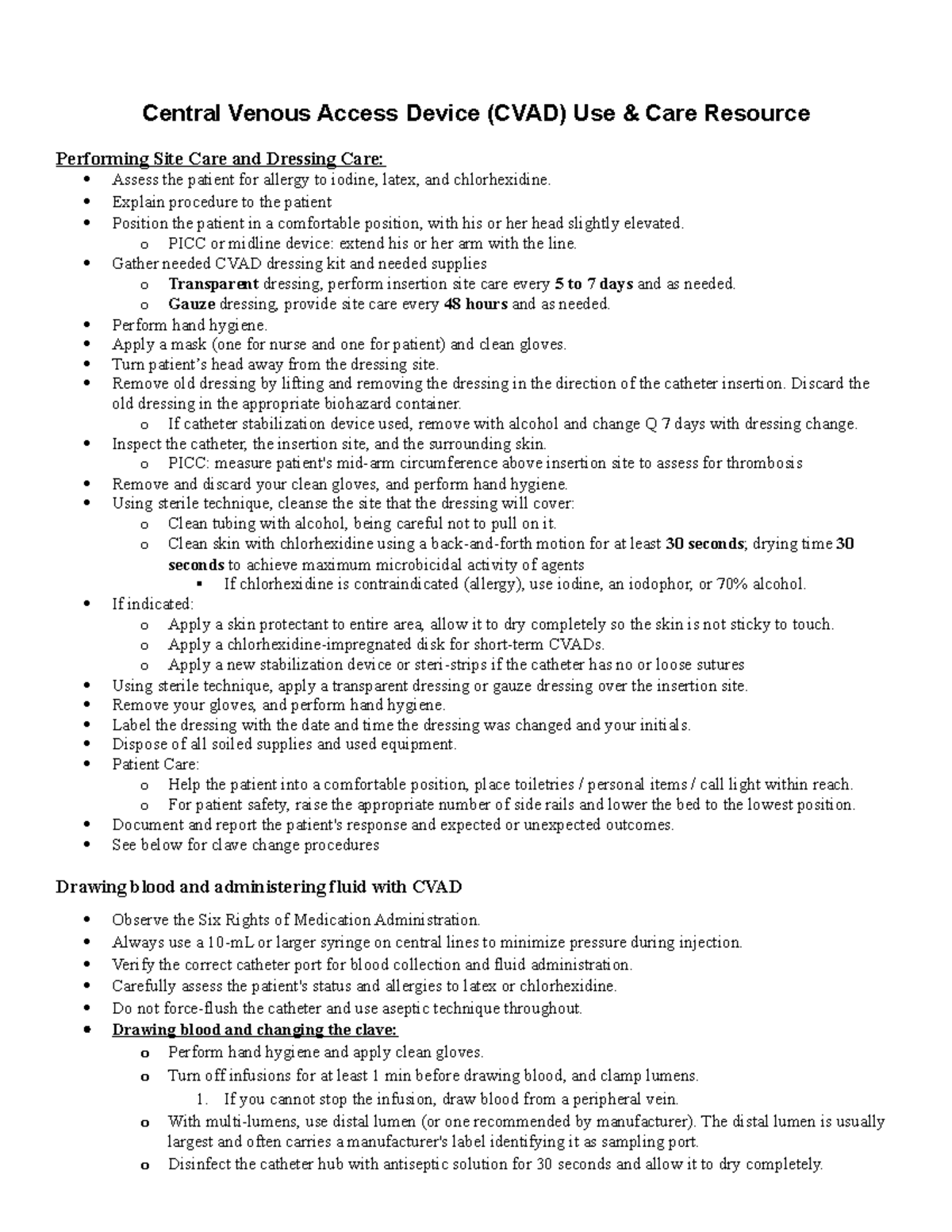 4. Central Venous Access Care and Dressing Change - Resource ...