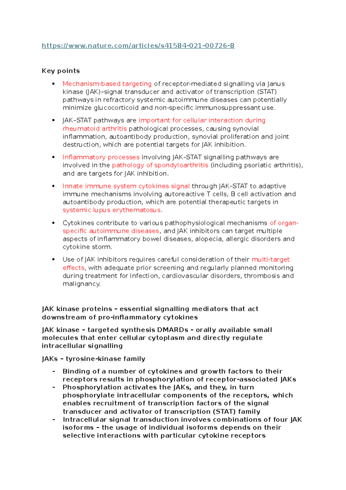 JAK kinase inhibitors - notes - nature/articles/s41584-021-00726- Key ...