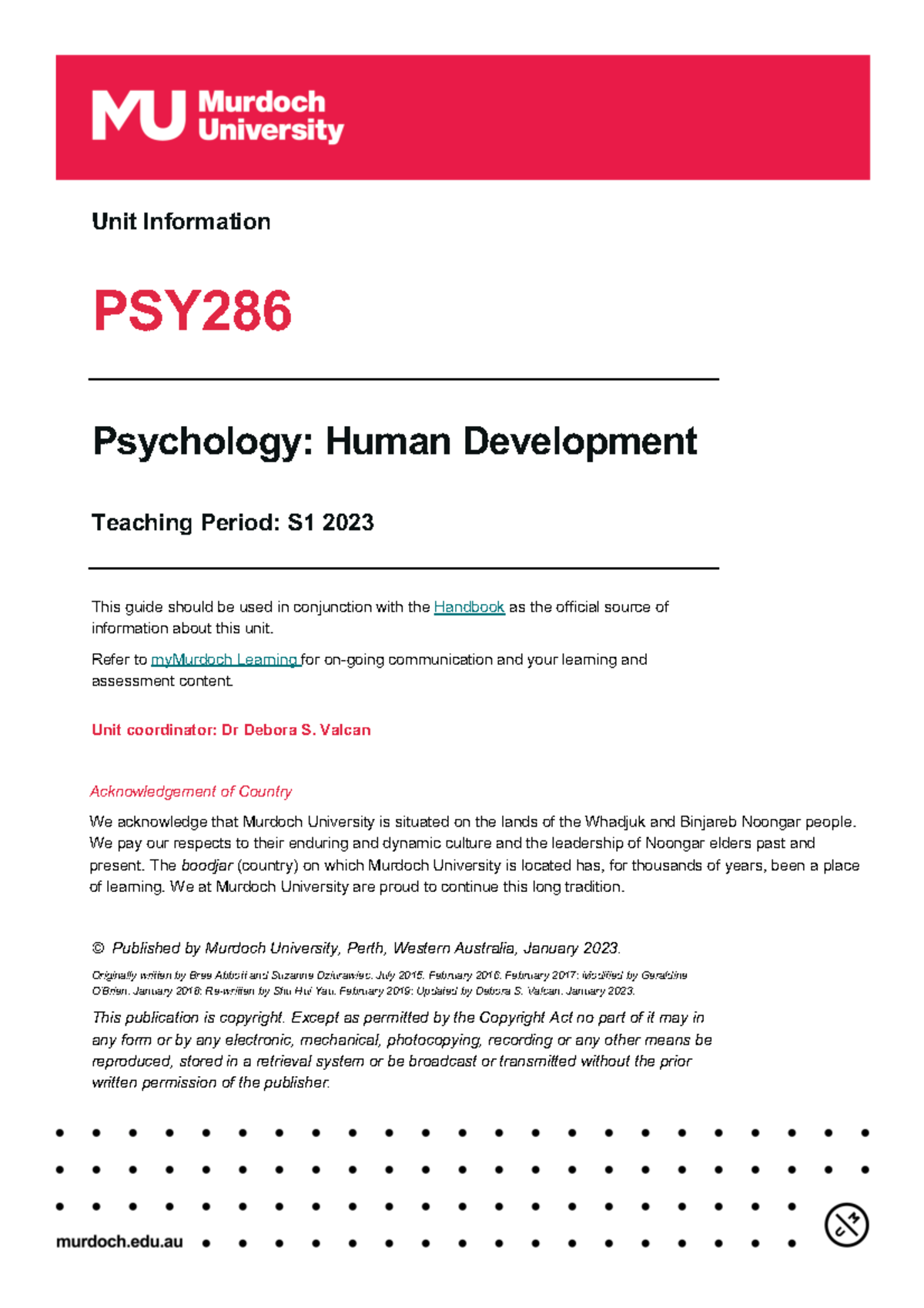 PSY286 S1 2023 Unit Information Updated - Unit Information PSY ...