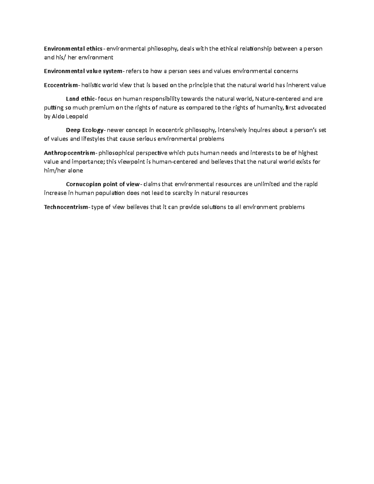September philosophy reviewer - Environmental ethics- environmental ...