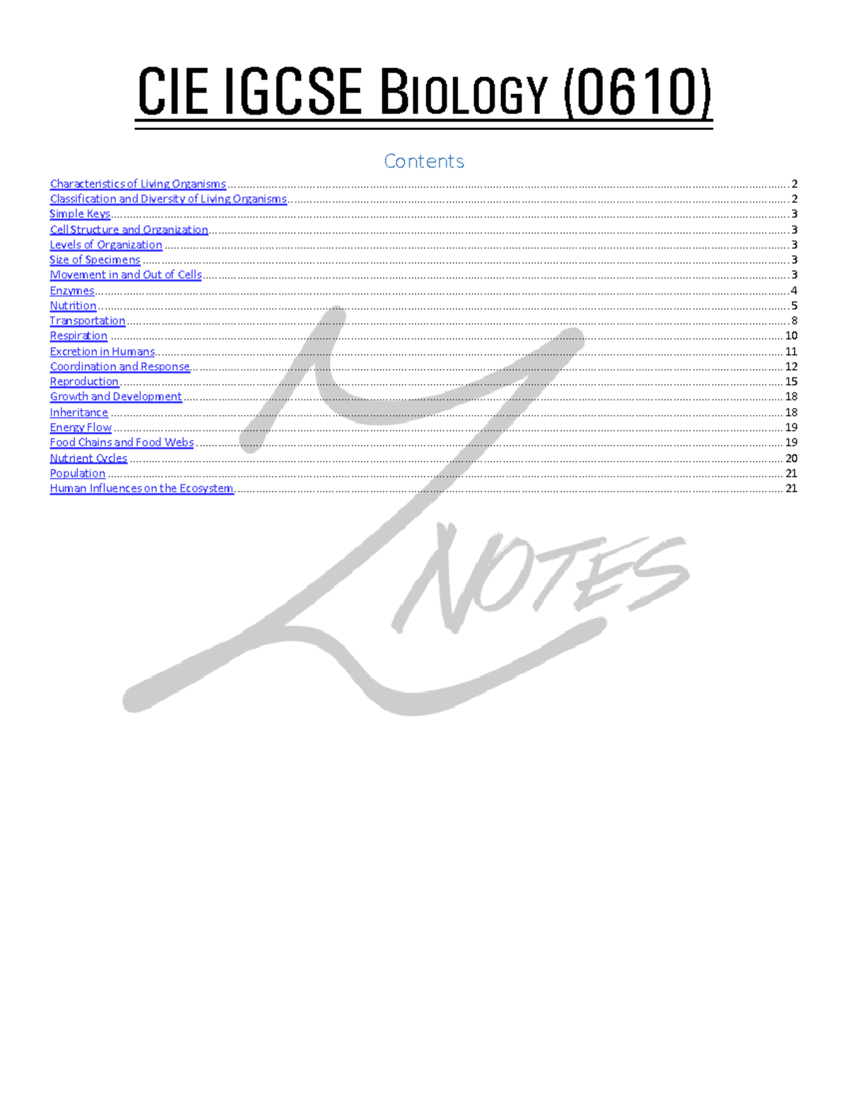 Biology Notes - LOL - CIE IGCSE BIOLOGY (0610) Characteristics of ...