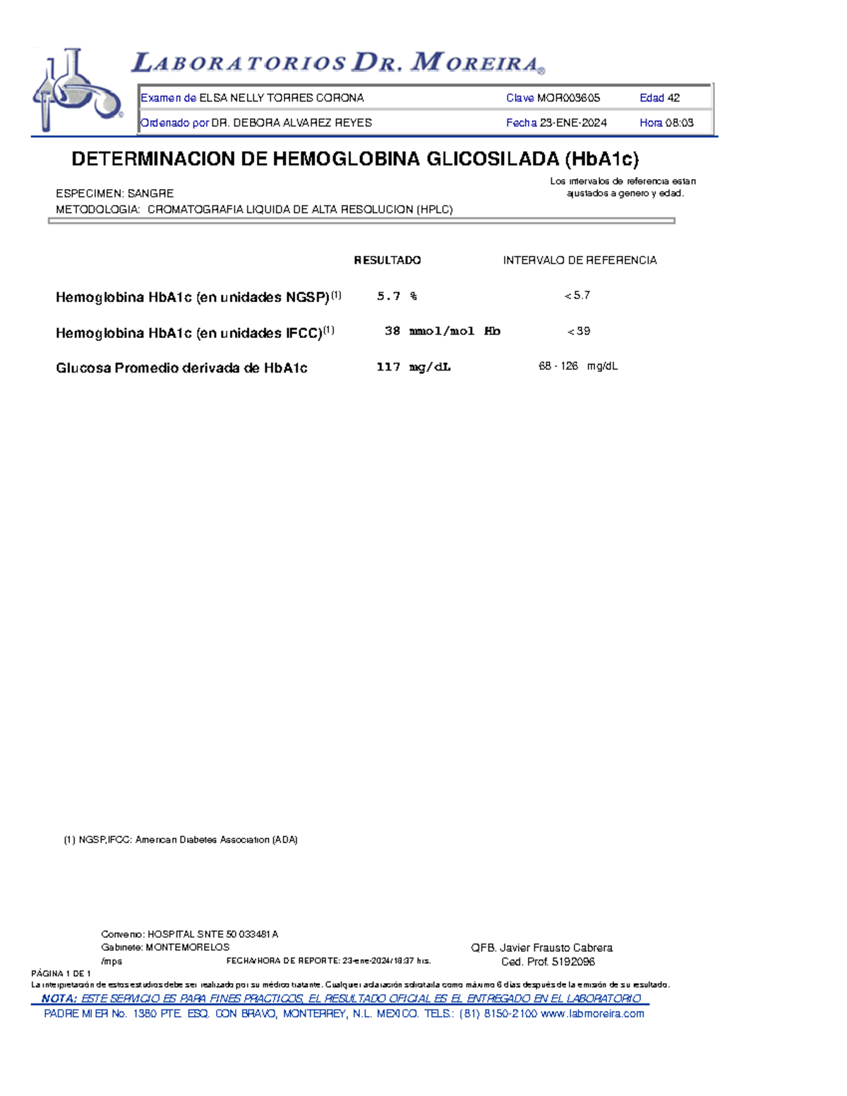 Estudios del 23 de Enero del 2024 MOR003605 HGLI - Examen de ELSA NELLY ...