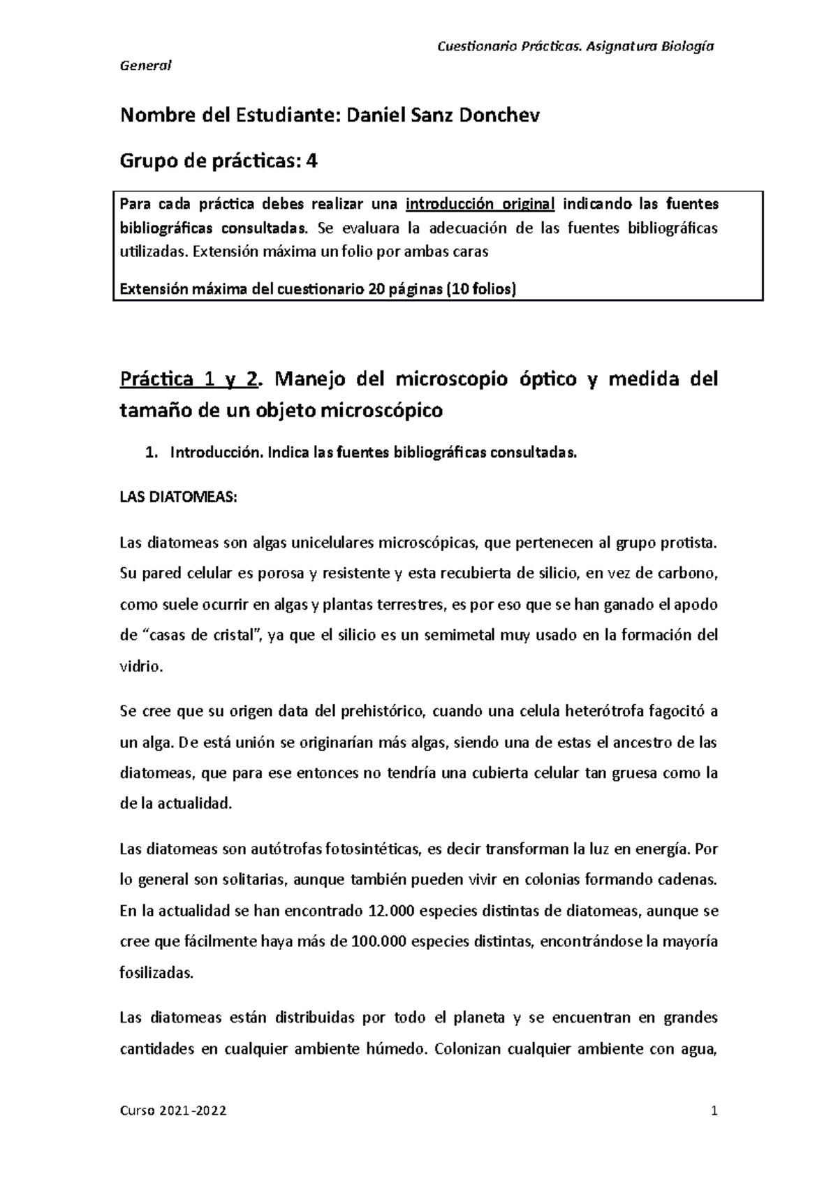 Informe práctica 1 biología biotecnología - General Nombre del ...