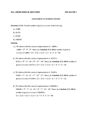 Assignment 3 Exercises 1.2.4 Solved by PMI - MA. MERCEDES B. RECOMO MS ...