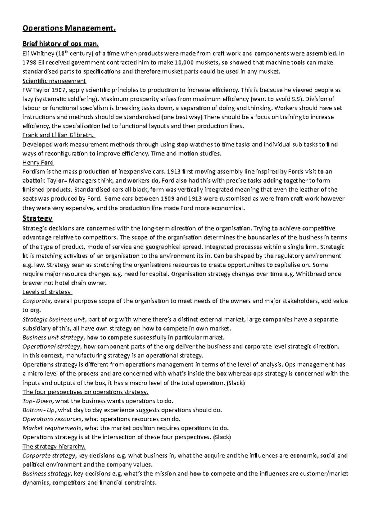 Operations Management Semester 1 Lecture Notes - Operations Management ...