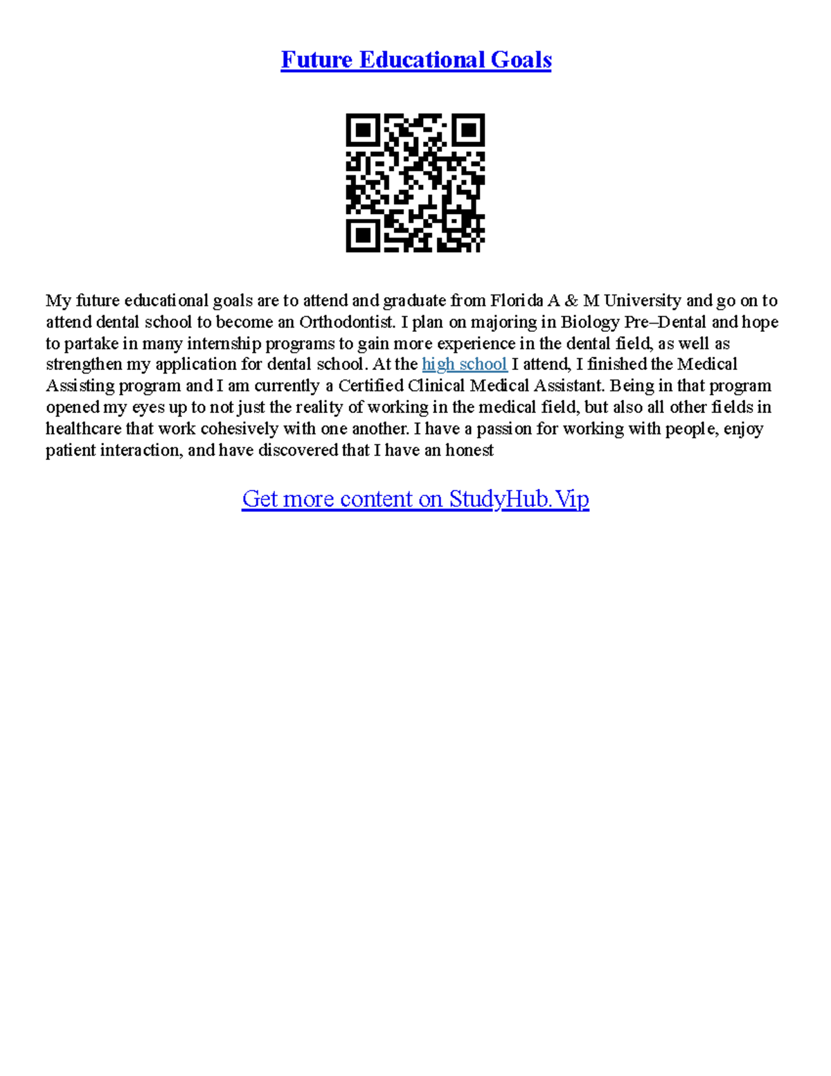 Future Goal Essay - Future Educational Goals My future educational ...